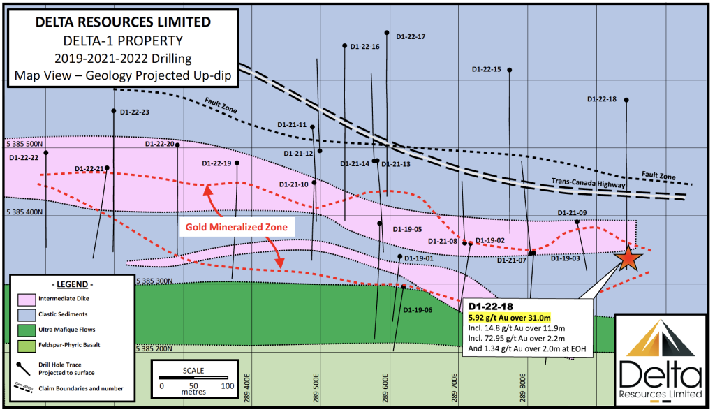 Delta Drills at the Eureka Gold Deposit, Delta-1 Project